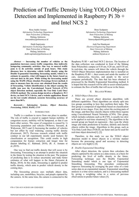 Pdf Prediction Of Traffic Density Using Yolo Object Detection And Implemented In Raspberry Pi