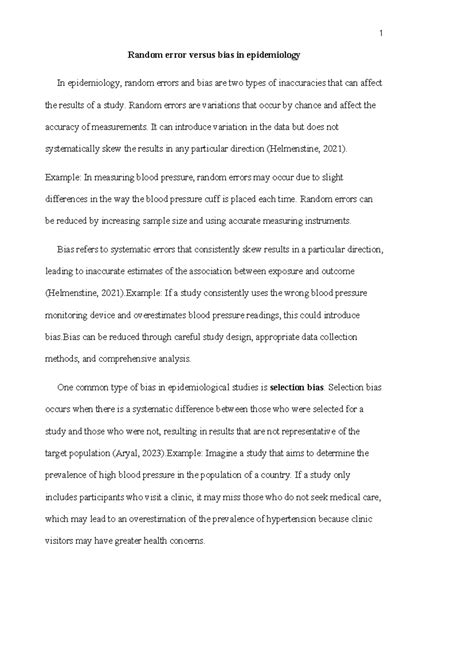 Discussion Unit 5 Epidemiology Hs 3311 1 Random Error Versus Bias