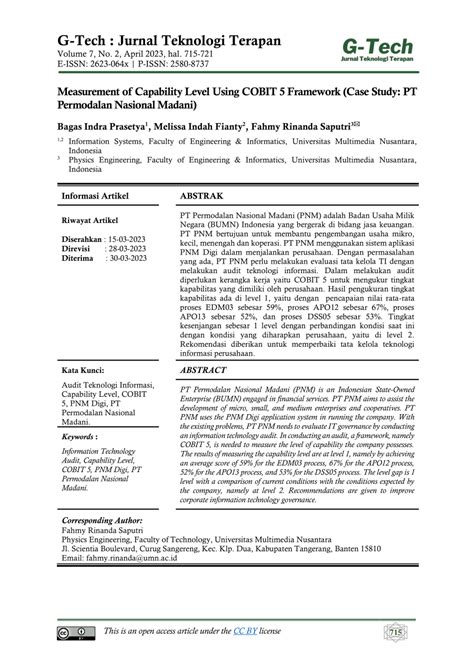Pdf Measurement Of Capability Level Using Cobit 5 Framework Case