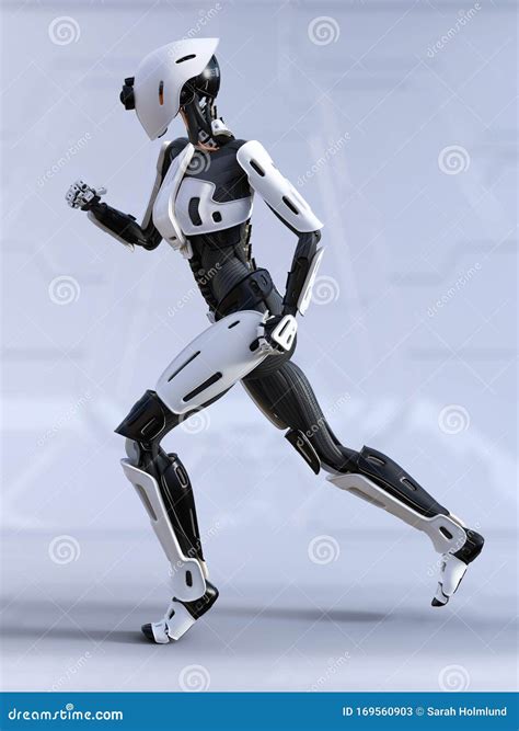 3d Rendering Of A Female Android Robot Running Stock Illustration Illustration Of Fast Cyborg