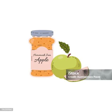 사과 잼 항아리 벡터 일러스트 레이 션 흰색 평면 만화에 고립 건강한 생활방식에 대한 스톡 벡터 아트 및 기타 이미지 건강한