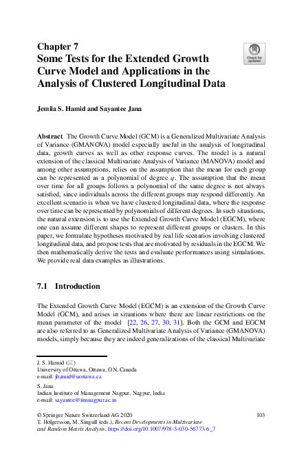 Pdf Some Tests For The Extended Growth Curve Model And Applications In The Analysis Of