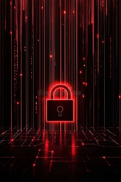 Digital Security Lock Illuminated In Red Against A Dark Matrix Like