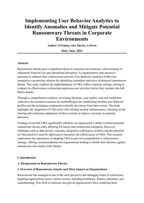 Pdf Implementing User Behavior Analytics To Identify Anomalies And