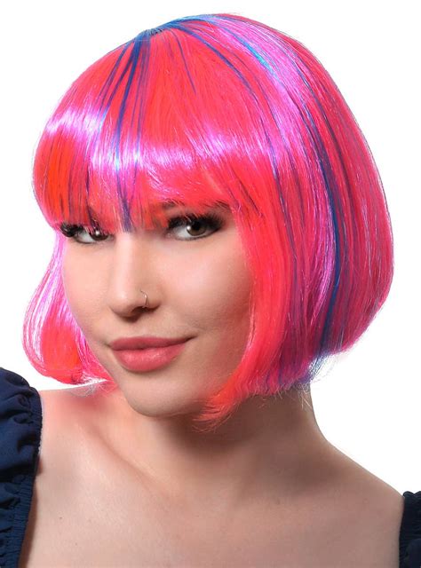 Womens Neon Pink Bob Costume Wig With Fringe