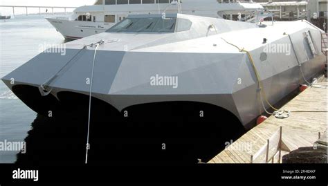 Us Navy The Experimental Boat Ship Stiletto Shown Moored In San Diego