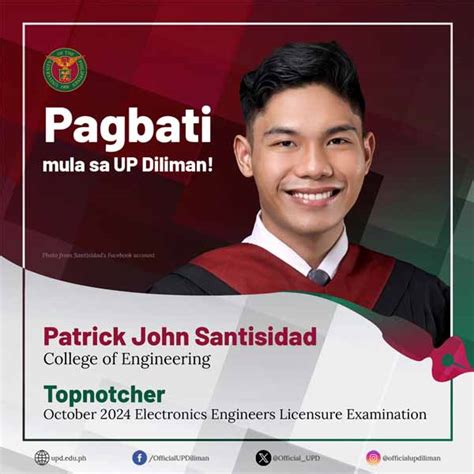Patrick John Santisidad Summa Cum Laude Top 1 In Board Exam Pep Ph