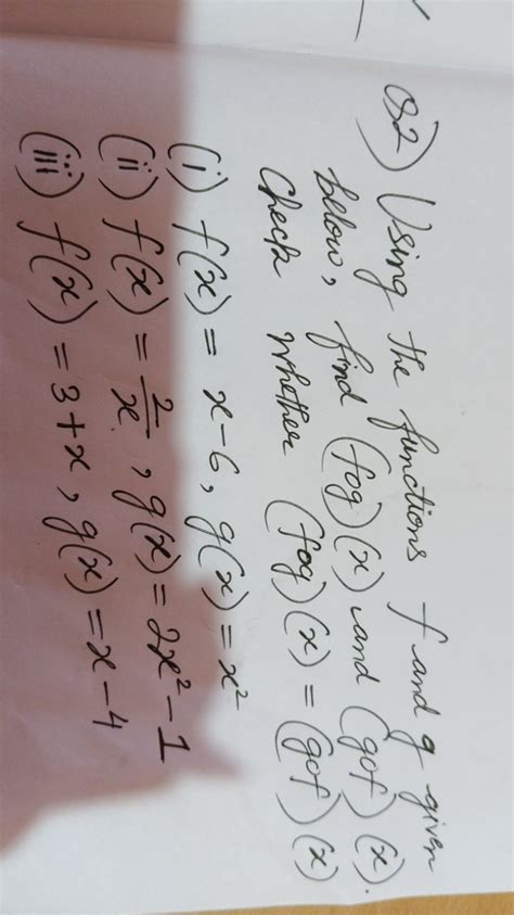 Q2 Using The Functions F And G Given Below Find F∘gx And G∘fx