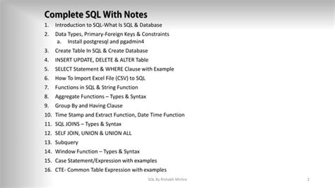 Complete Sql Tutorial In Hindi By Rishabh Mishrapdf Databases Computer Software And
