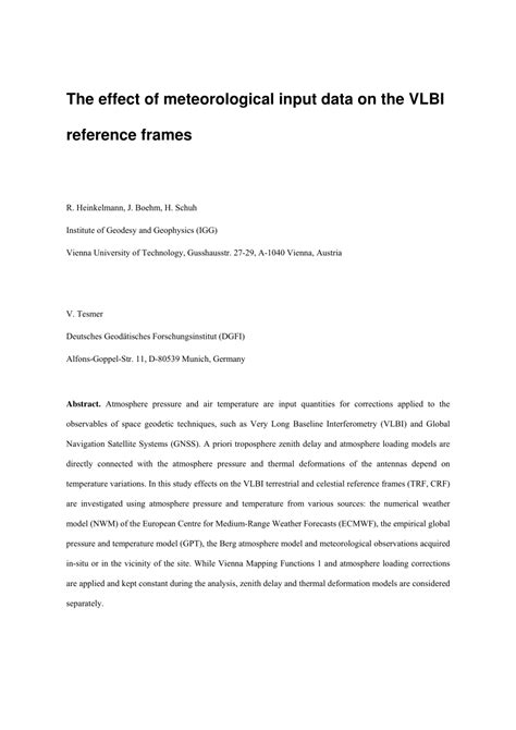 Pdf The Effect Of Meteorological Input Data On The Vlbi Reference Frames