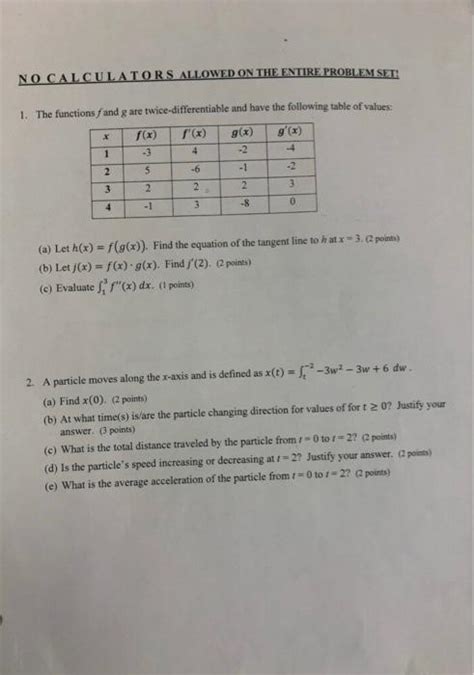 Solved No Calculators Allowed On The Entire Problem Set 1