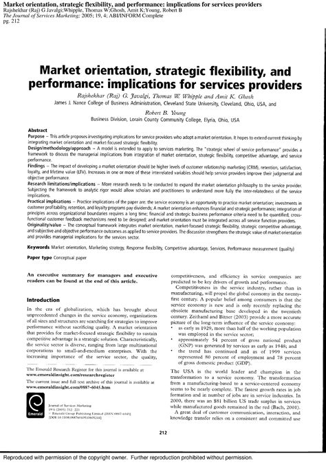 Market Orientation Strategic Flexibility And Performance Implications For Services Providers