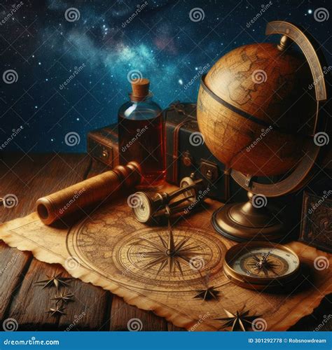 Old Maritime Navigation Map With Compass And Sextant Stock Illustration Illustration Of