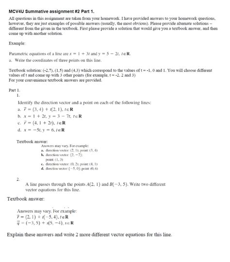 solved mcv4u summative assignment 2 part 1 all questions