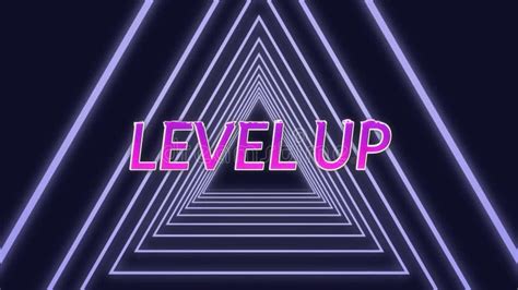 animation of level up text banner over triangular shapes in seamless