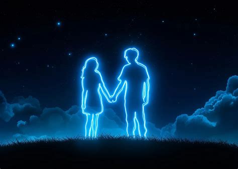Neon Couple Holding Hands Under Stars Poster Picture Metal Print