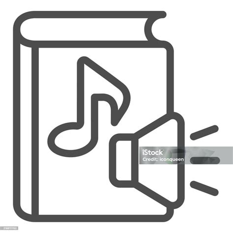 메모와 스피커 라인 아이콘이 있는 책 어린이 책 휴가 개념 벡터 그래픽 음악 노트 흰색 배경에 교과서 기호 모바일 또는 웹 디자인용 윤곽선 스타일 아이콘 교과서에 대한 스톡