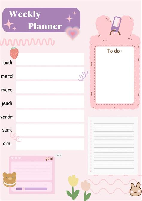 Aesthetic Kawaii Pink Cutecore Softcore Organization Planner Weekly Planner Flower Cute