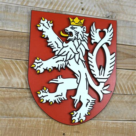 Wooden Czech Lion Layered Coat Of Arms Made Of Beech Plywood