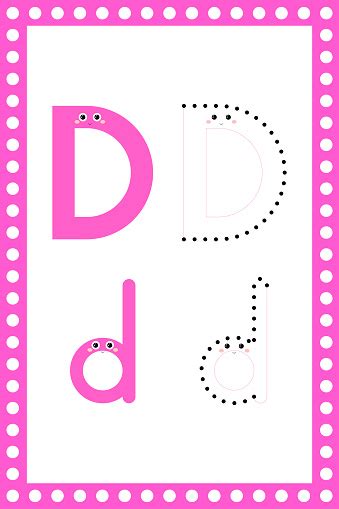문자 D 소문자입니다 워크시트 어린이 교육 벡터 조판 알파벳순 글꼴 유치원 훈련 교육에 대한 스톡 벡터 아트 및 기타 이미지