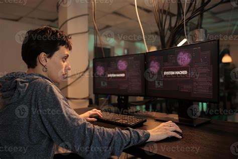 Internet Thief Hacking Computer System Stealing Privacy Data Hacker Sending Virus Coding