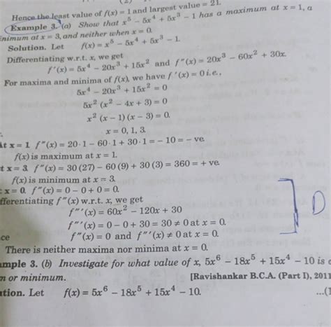 Hence The Least Value Of F X 1 And Largest Value 21 Example 3 A Sho
