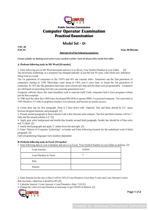Computer Practical Test Questions Pdf For All Psc Exam