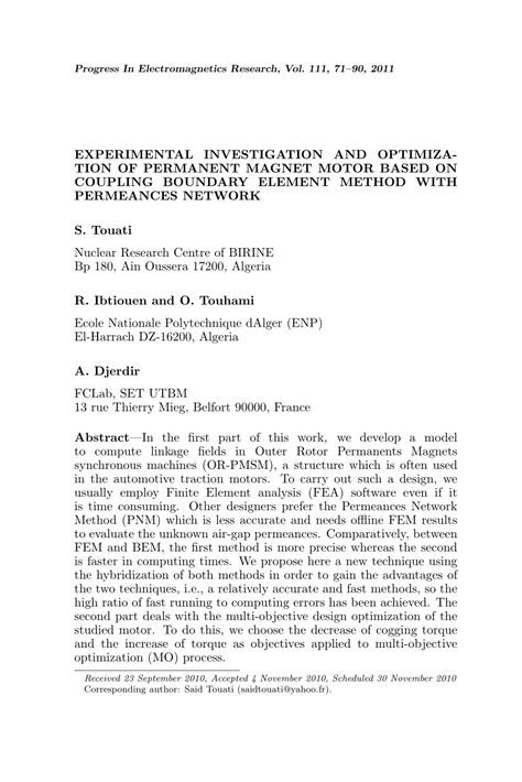 Pdf Experimental Investigation And Optimization Of Permanent Magnet Motor Based On Coupling
