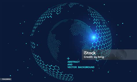 하이테크 클라우드 컴퓨팅 및 인터넷 빅 데이터를 나타내는 육각형 벡터 그리드 글로브 0명에 대한 스톡 벡터 아트 및 기타 이미지