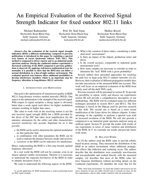 Pdf An Empirical Evaluation Of The Received Signal Strength Indicator For Fixed Outdoor 802 11