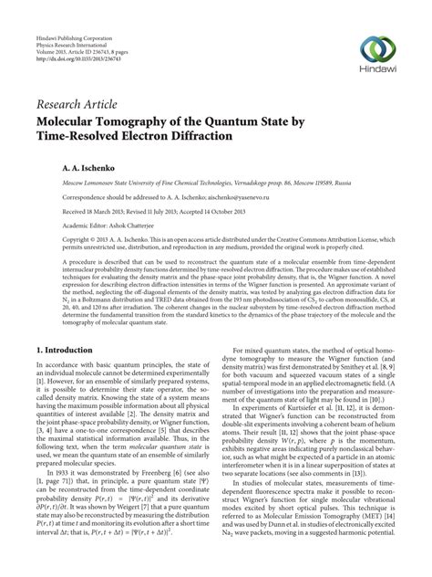 Pdf Molecular Tomography Of The Quantum State By Time Resolved Electron Diffraction