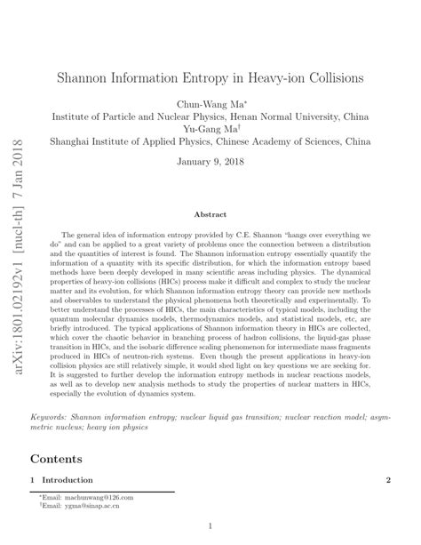 Pdf Shannon Information Entropy In Heavy Ion Collisions