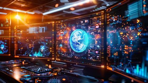 futuristic digital workspace showcasing advanced technology with