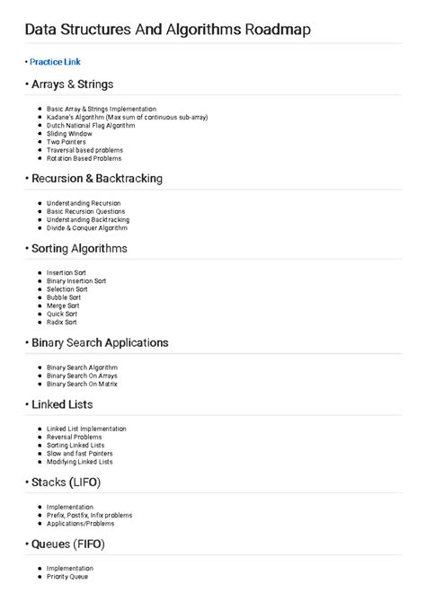 Dsa Roadmap Summary Btech Project Data Structures And Algorithms