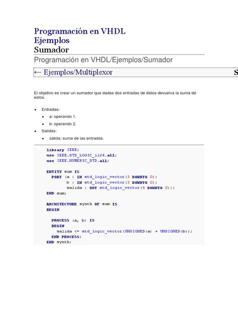 Programación En Vhdl Pdf Vhdl Diseño Electronico