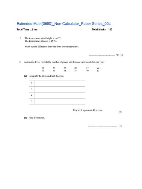 Extended Math 0580 Non Calculator Paper Series 004 Pdf