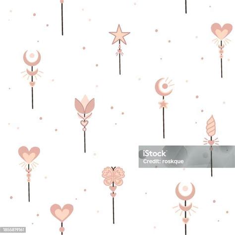 벡터 마술 지팡이 마술 별 완벽 한 패턴 배경입니다 마술 지팡이 아이콘입니다 손으로 그린 스타일의 마술 지팡이 별 꿈같은에 대한 스톡 벡터 아트 및 기타 이미지 Istock