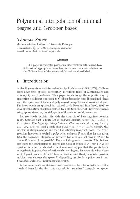 Pdf Polynomial Interpolation Of Minimal Degree And Gröbner Bases