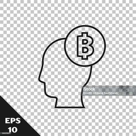 블랙 라인 비트 코인은 투명 한 배경에 고립 된 아이콘을 생각합니다 암호 화폐 머리 블록 체인 기술 디지털 머니 시장 암호 코인 지갑 벡터 일러스트레이션 개념에 대한 스톡