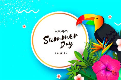 뚜 칸 히 비 스커 스 꽃과 야자수 잎 열 대 여름 페이퍼 컷 아트의 프란 지 파 니플 루 메리 아 새의 낙원 원 프레임 텍스트 종이 접기 정글 봄 꽃입니다 이국적인