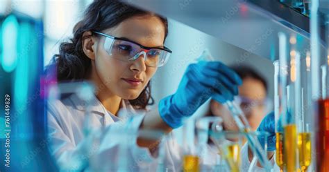 A Group Of Babe Attractive Male And Female Scientists Working In A Laboratory Using Flasks And