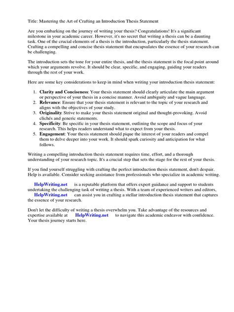 How To Write A Introduction Thesis Statement Pdf Essays Thesis