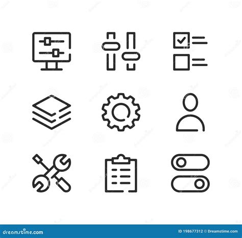 Settings Line Icons Set Modern Linear Symbols Simple Outline Elements Collection Vector Line
