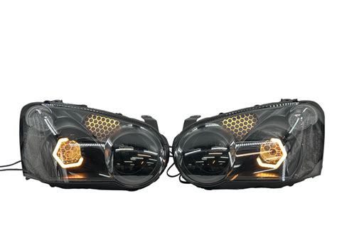 04 05 Subaru Blobeye WRX STI Black Retrofit Projectors RGBW Halo Headlights