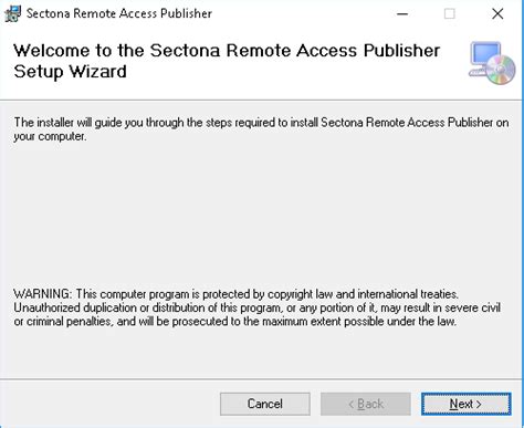 Installing Sectona Remote Access Publisher Component