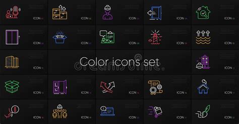 Set Of Intersection Arrows Buildings And Brush Line Icons For Design