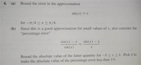 Solved A Bound The Error In The Approximation Sin X Chegg