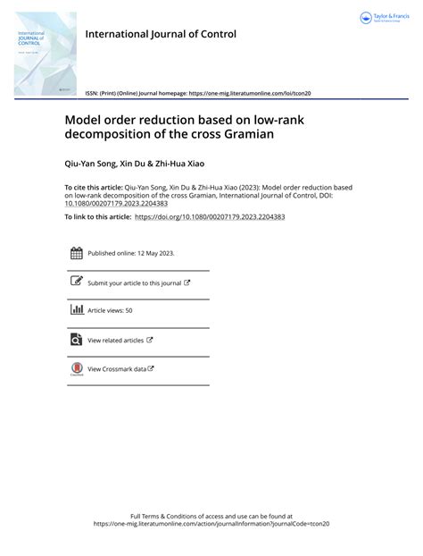 Pdf Model Order Reduction Based On Low Rank Decomposition Of The Cross Gramian