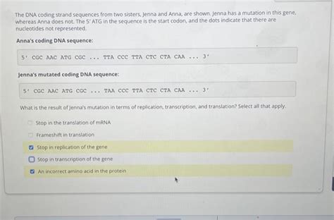 Solved The Dna Coding Strand Sequences From Two Sisters