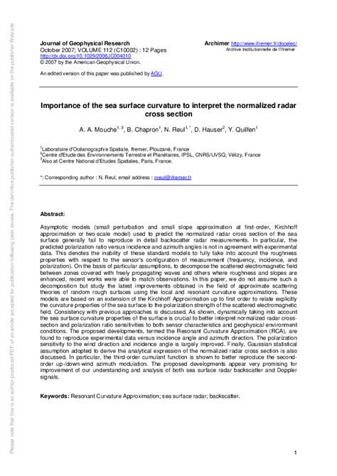 Pdf Importance Of The Sea Surface Curvature To Interpret The Normalized Radar Cross Section